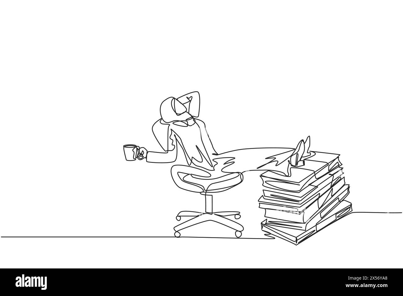 Single one line drawing Arab businesswoman sitting relaxed in work ...