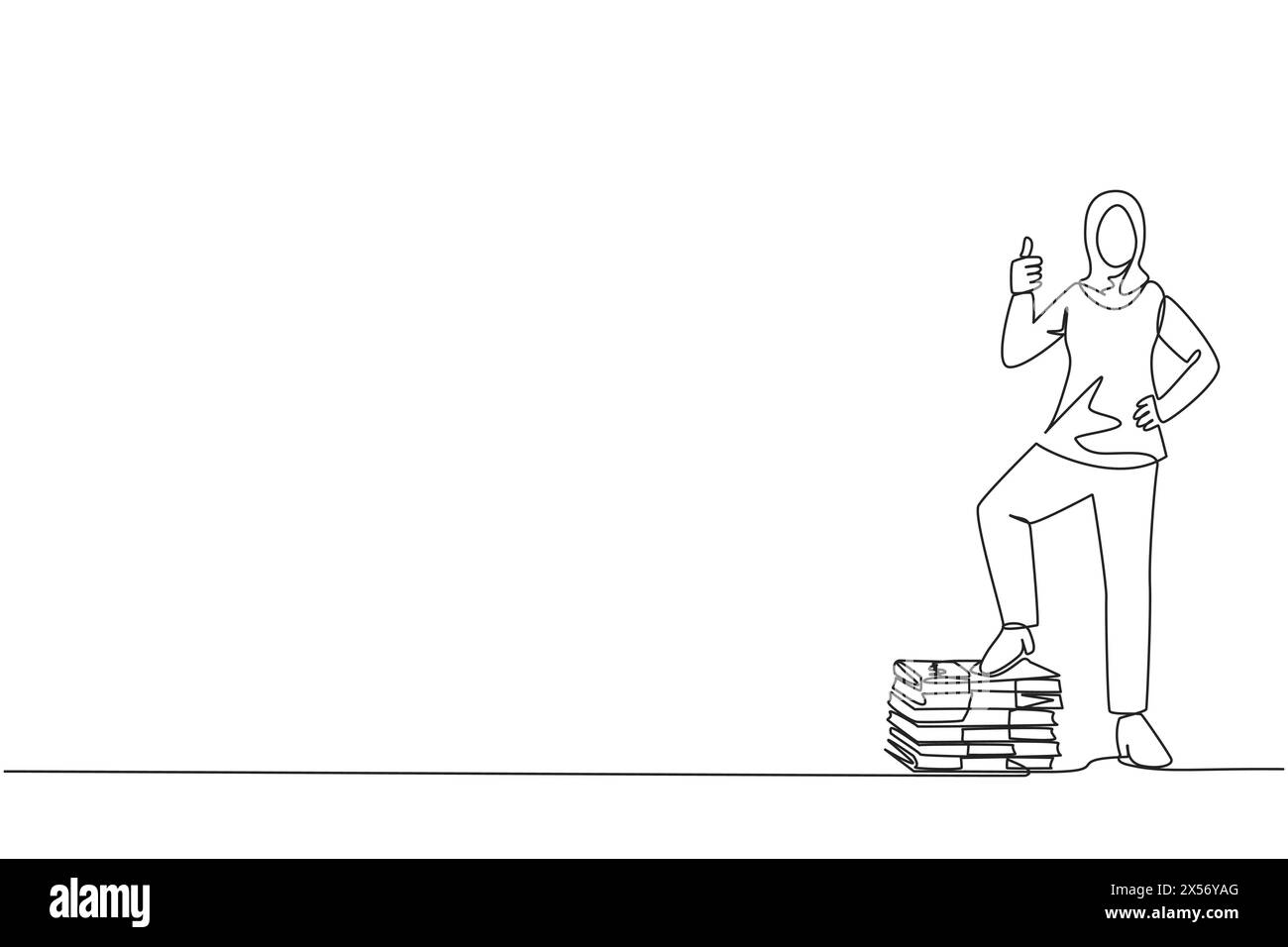 Continuous one line drawing Arab businesswoman stands with thumbs up ...
