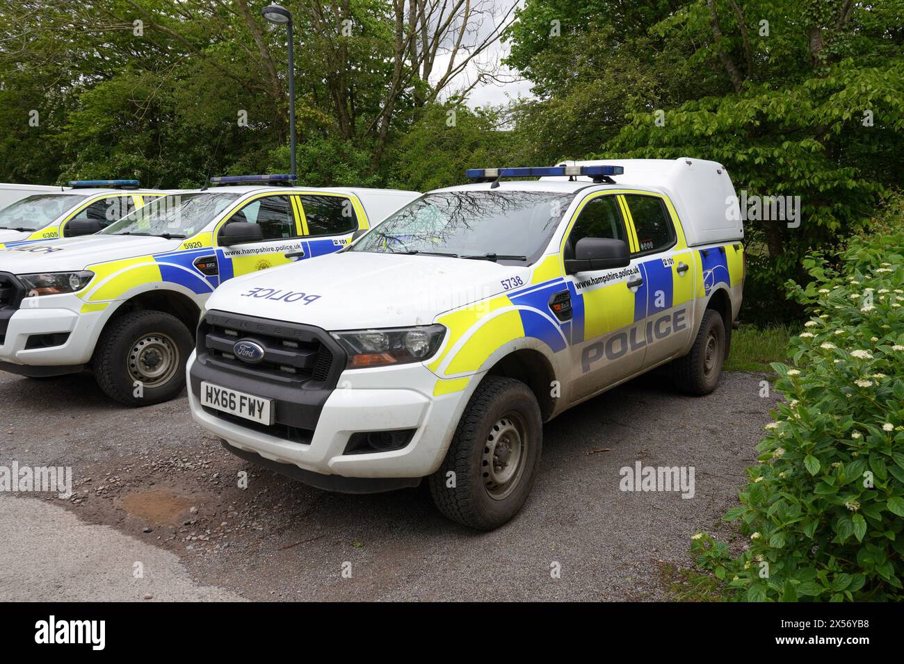 Eastleigh England 3 May 2024 - Police vehicles parked in a row. Hampshire Constabulary police ...
