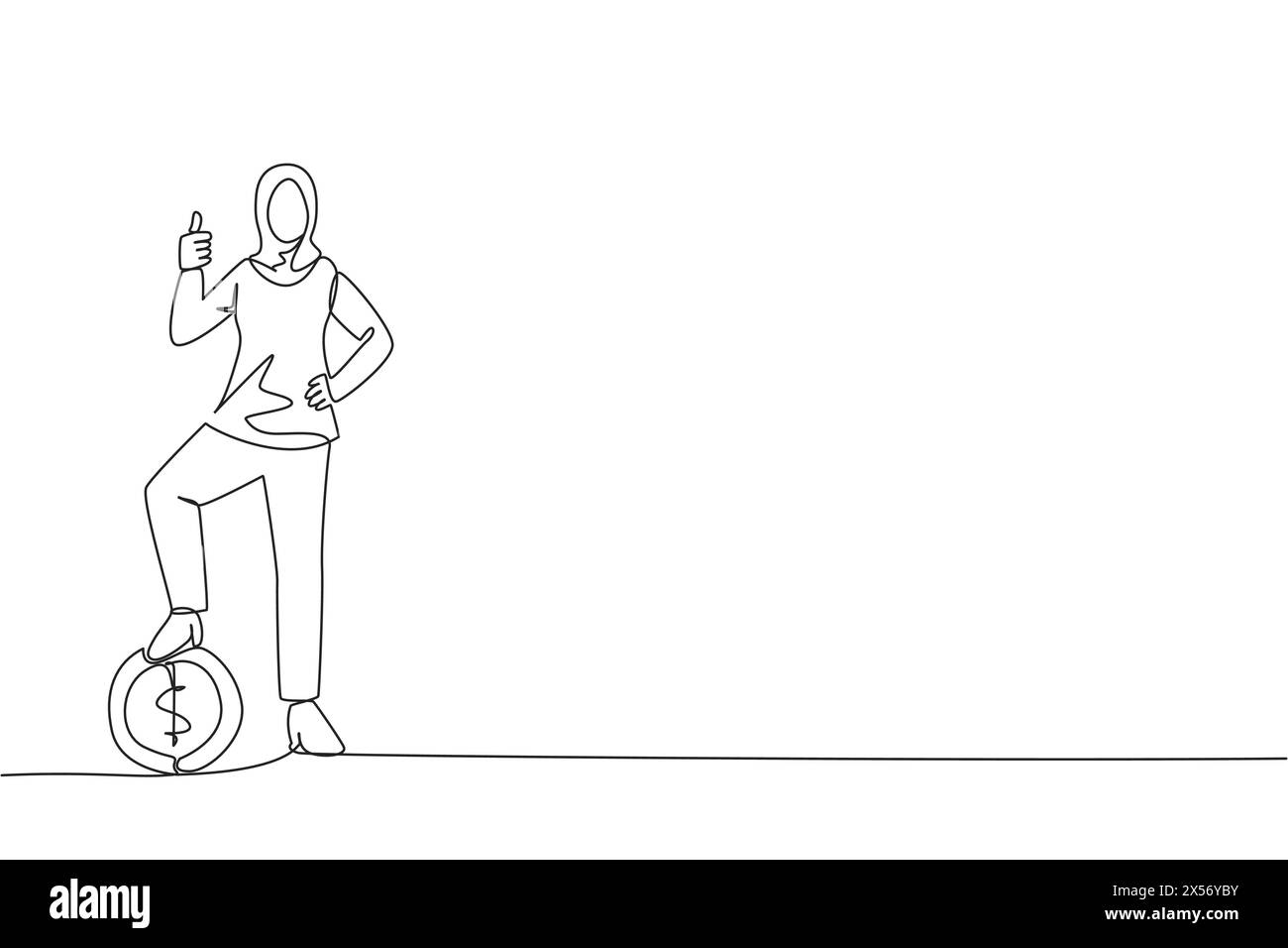 Single one line drawing Arab businesswoman with thumbs up pose and ...