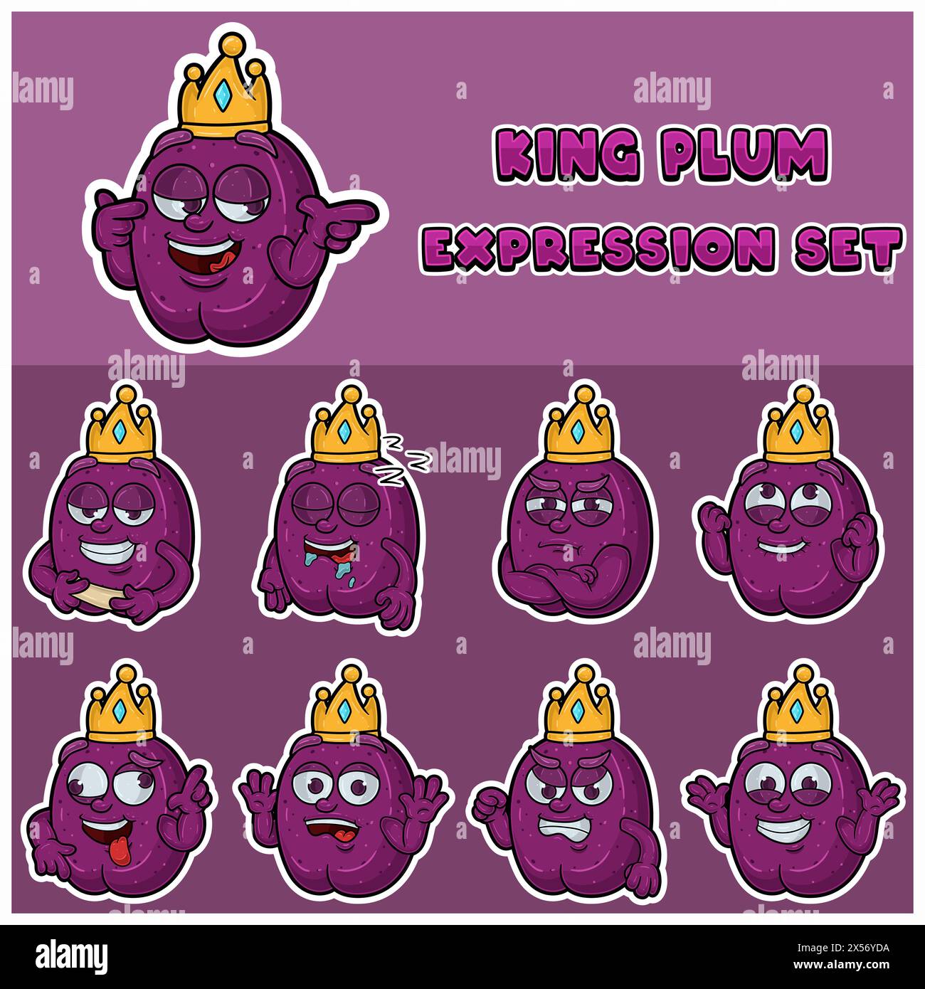 Plum Fruit Expression set. Mascot cartoon character for flavor, strain ...