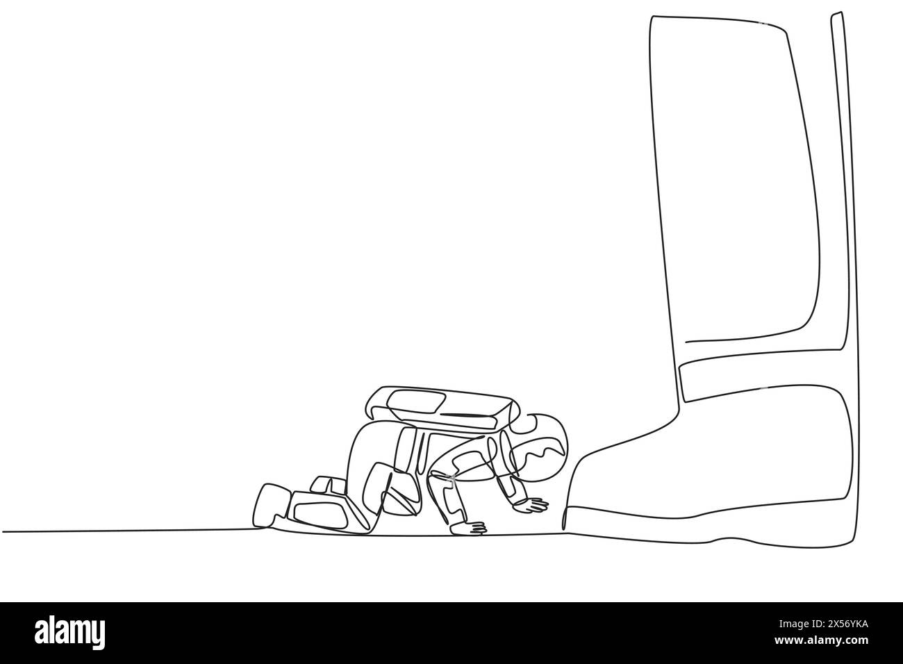 Single continuous line drawing young astronaut kneels and licks giant ...