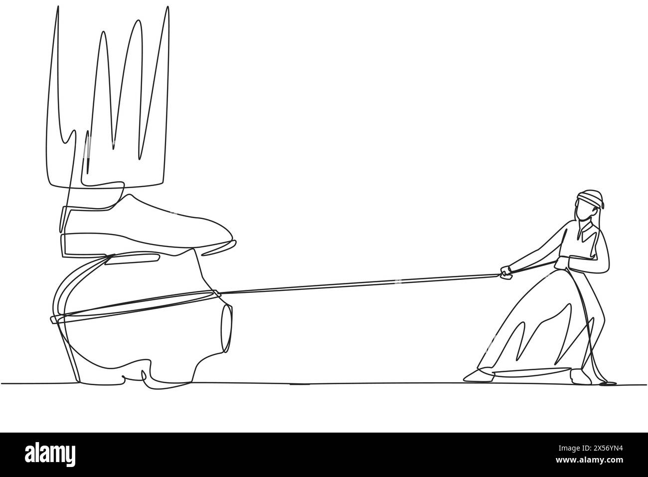 Single continuous line drawing Arab businessman tries to take piggy ...