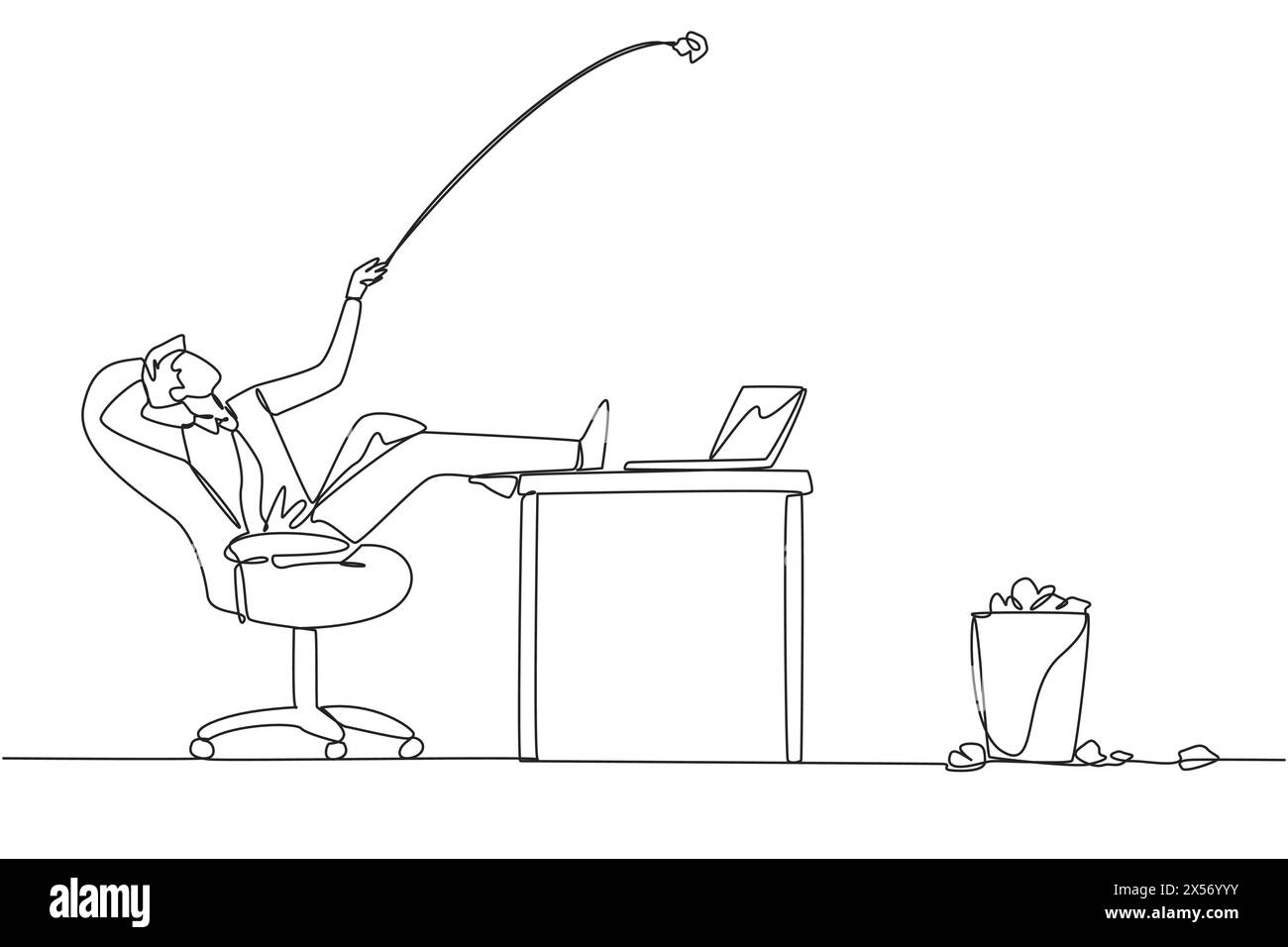 Single continuous line drawing businessman sitting in a office chair ...
