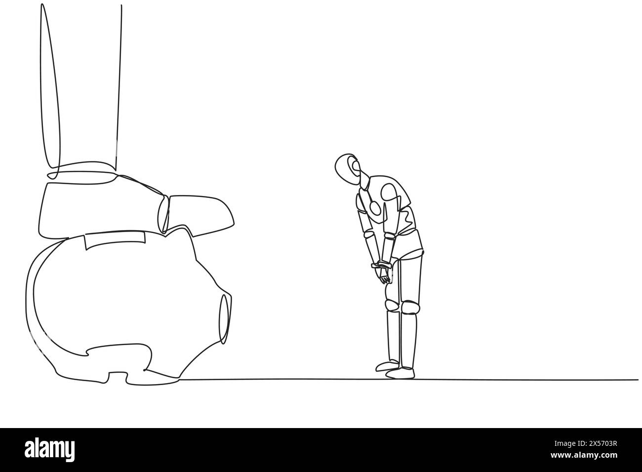 Single continuous line drawing a new robot nodded in front of giant ...