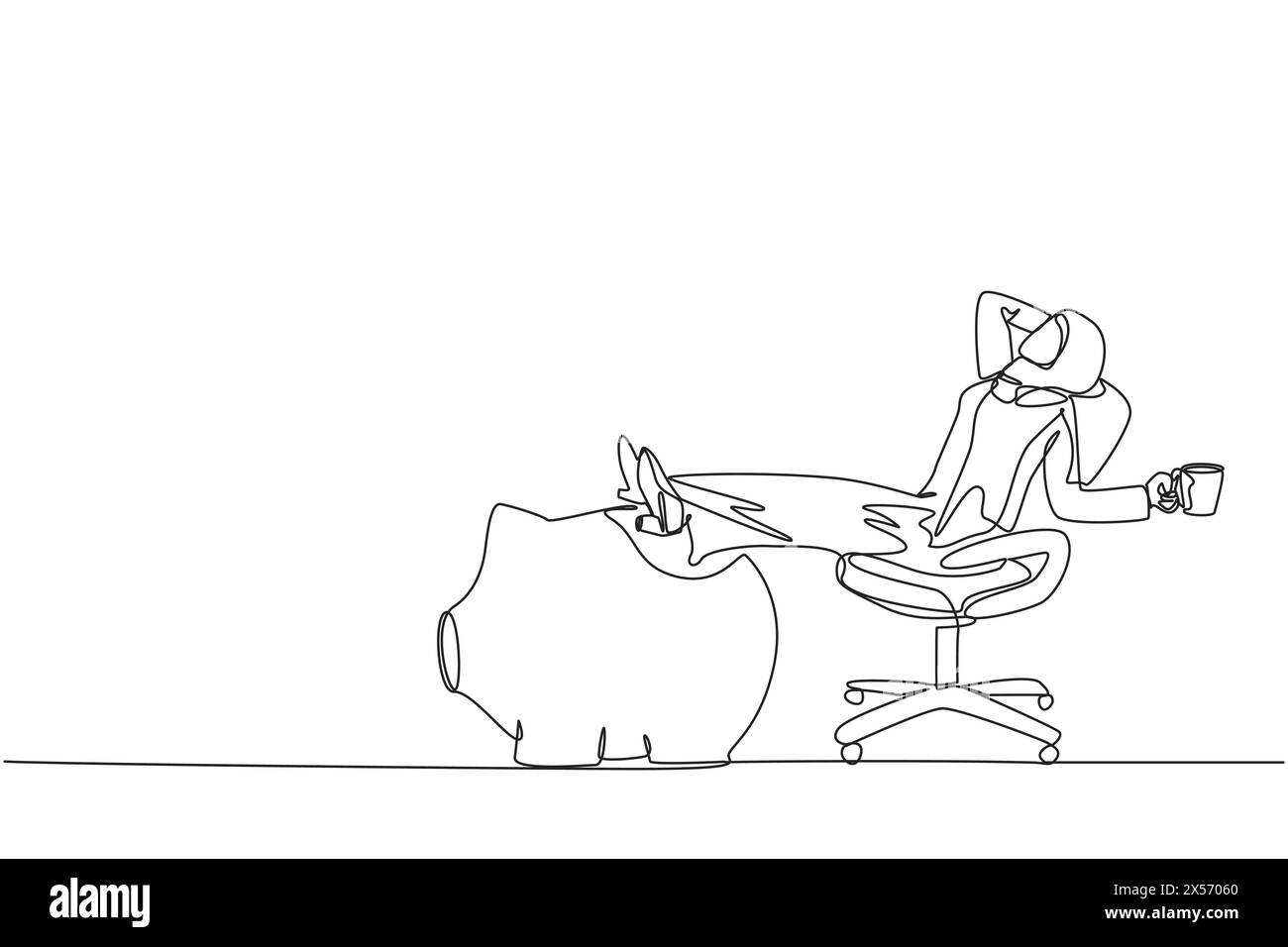 Single one line drawing young Arabian businesswoman sitting relaxed in ...