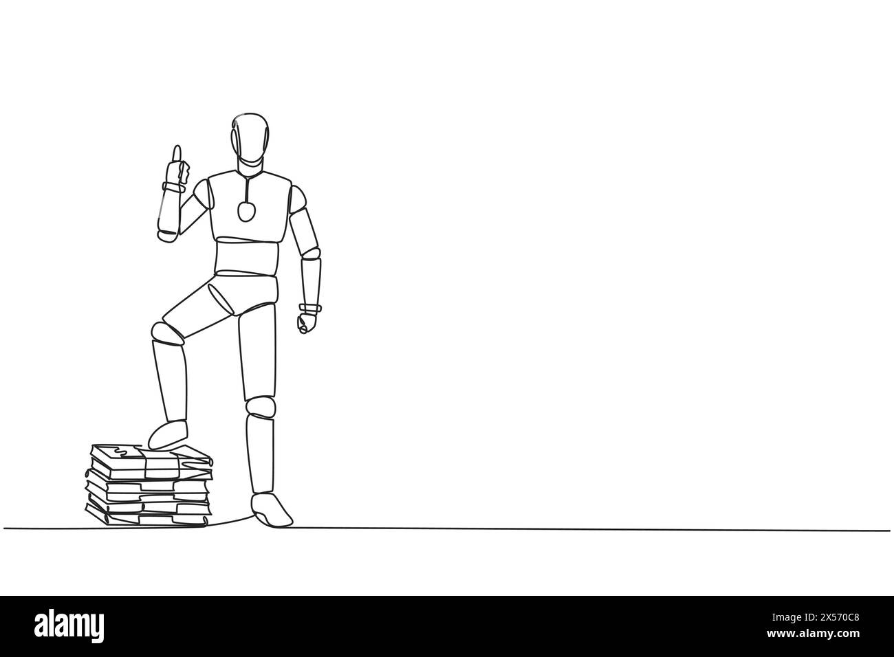 Single continuous line drawing robot stands with thumbs up pose and ...