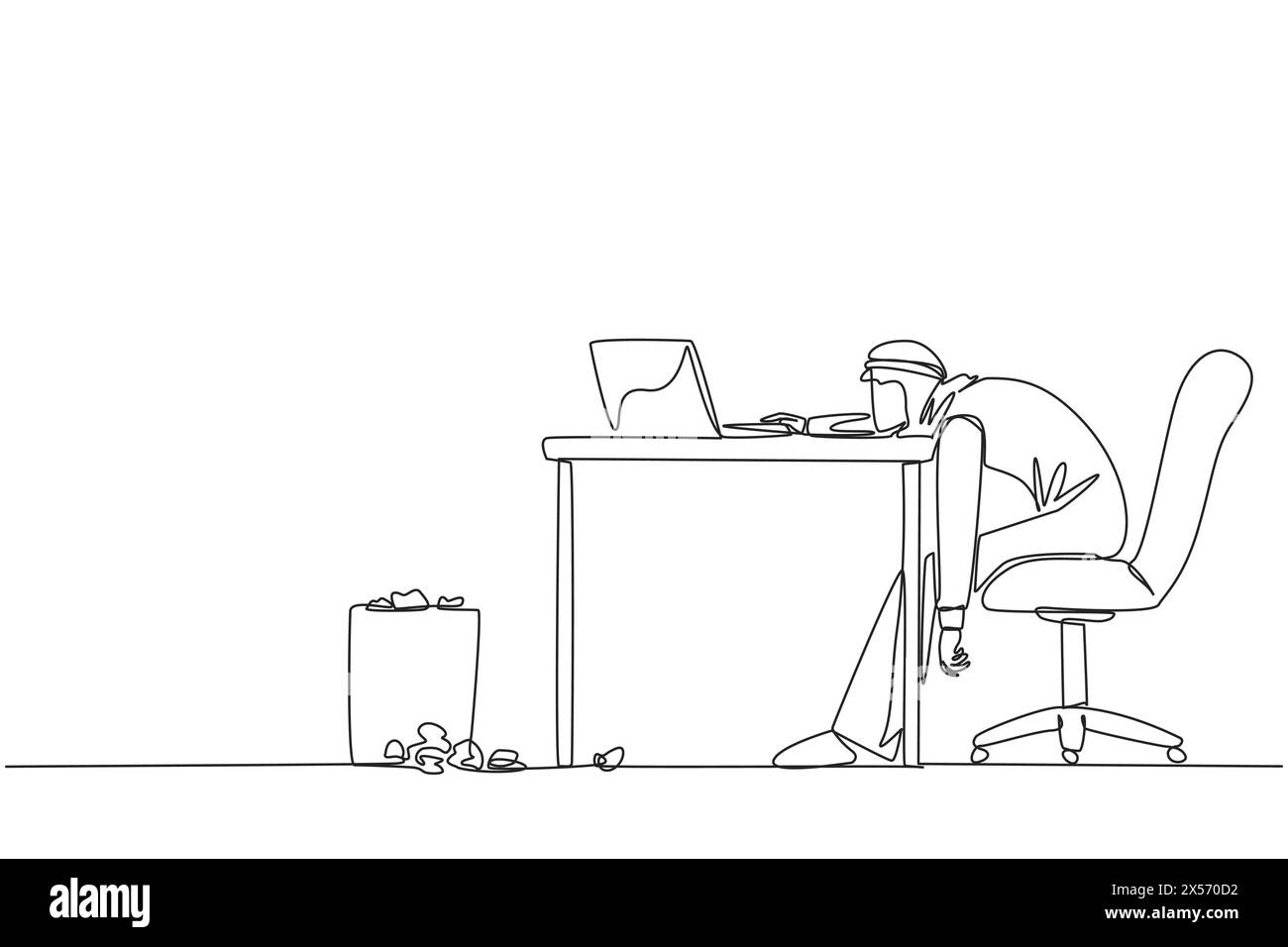 Continuous one line drawing Arabian businessman sitting in work chair ... Continuous one line drawing Arabian businessman sitting in work chair ...