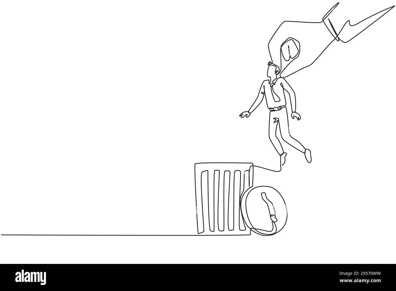 Continuous one line drawing businessman is lifted by giant hand will be ...