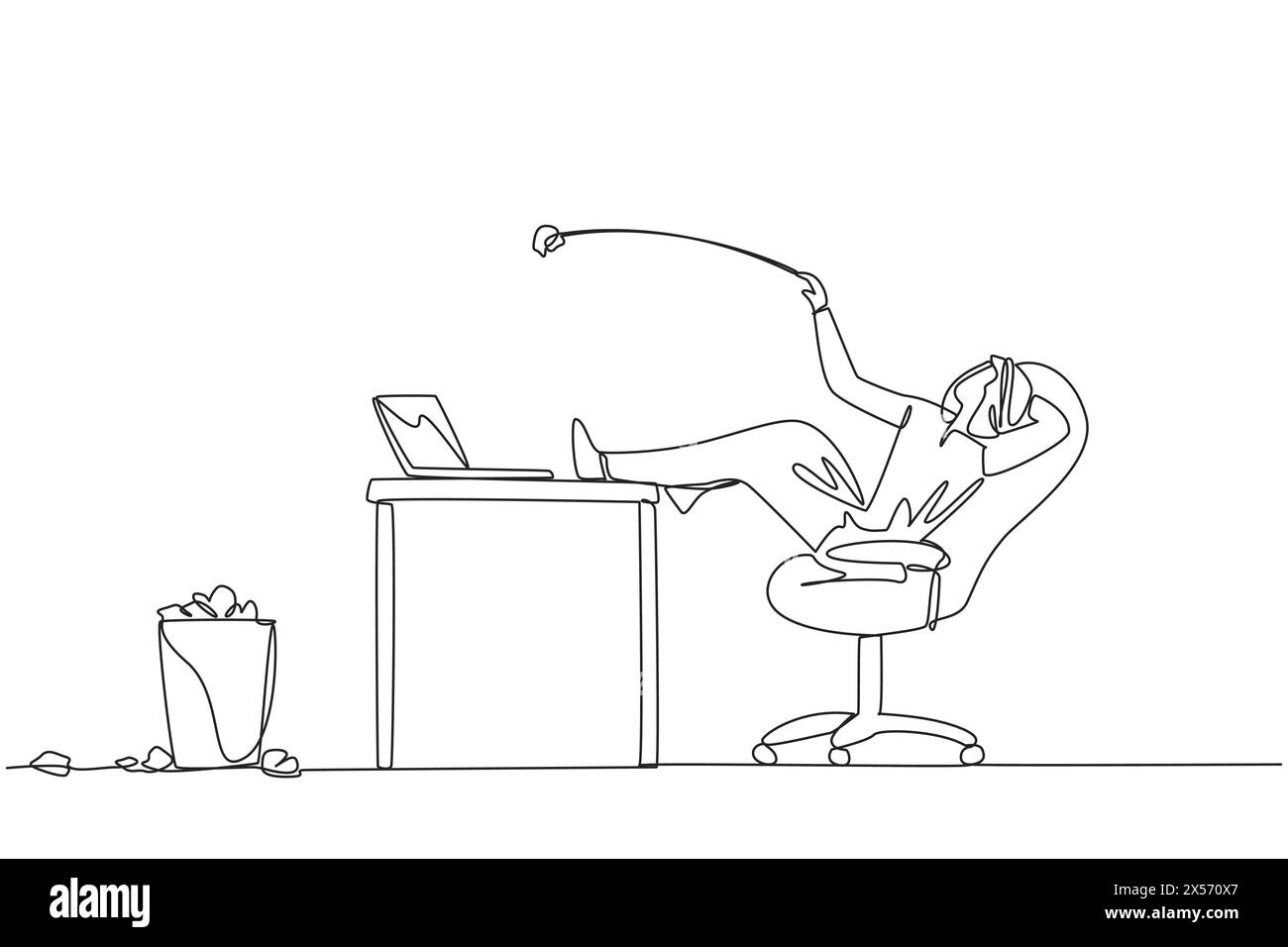 Single one line drawing Arabian businessman sitting in a office chair ...