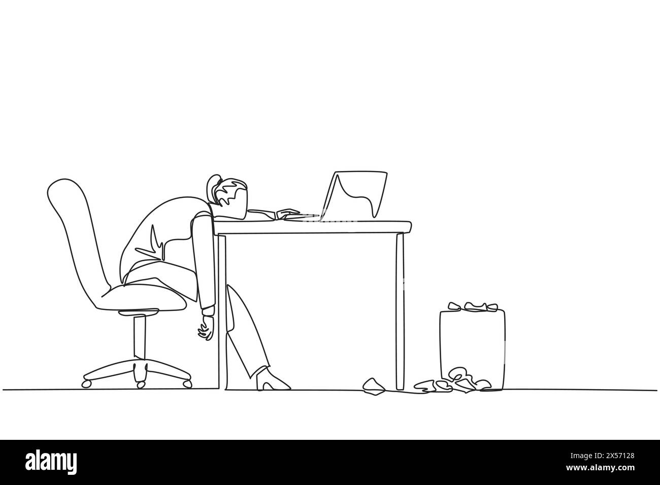 Continuous one line drawing businesswoman sitting in a work chair ...