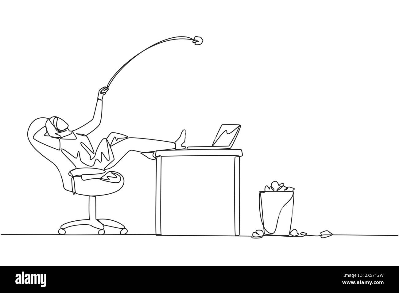Single continuous line drawing Arabian businesswoman sitting in a chair ...