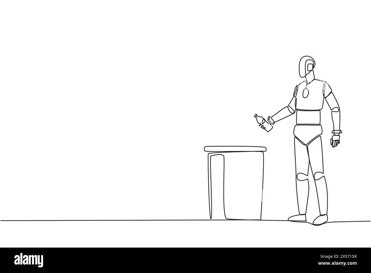 Continuous one line drawing robot throw used plastic bottles into ...