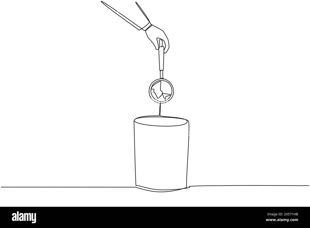 Single Continuous Line Drawing Businessmans Hand Throwing Away Broken Magnifier Doesnt Have 