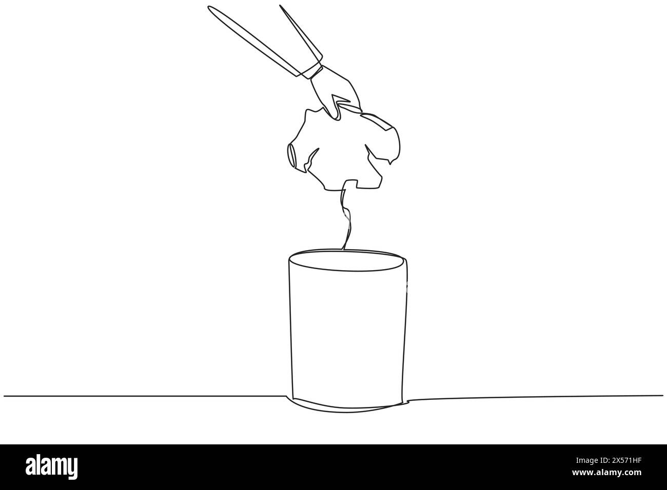 Single one line drawing businessman's hand throwing away broken piggy ...