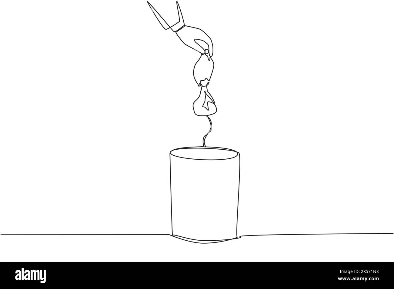 Continuous one line drawing businessman's hand throwing away a crushed ...