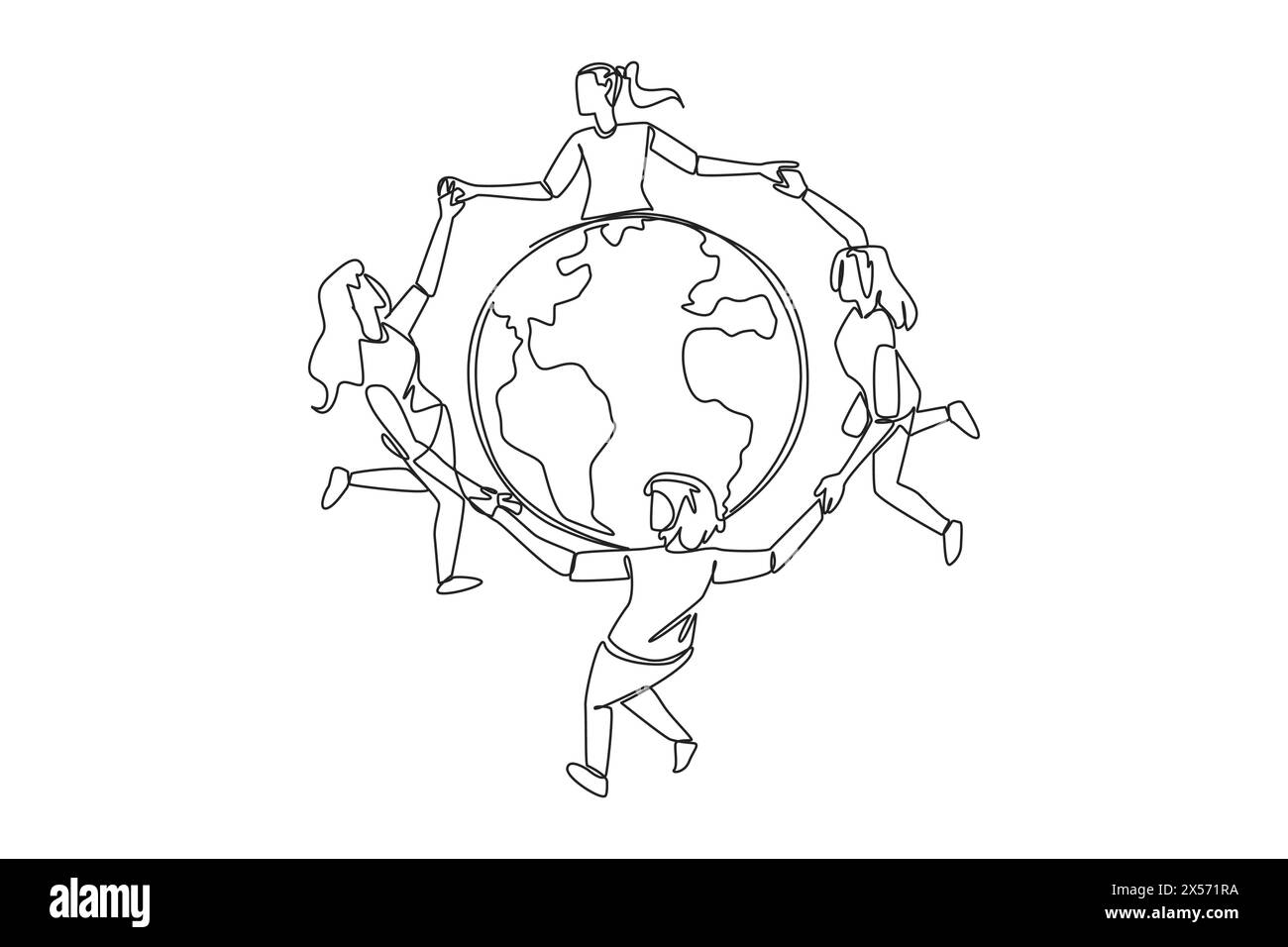 Continuous one line drawing a group of women make a circle around the ...