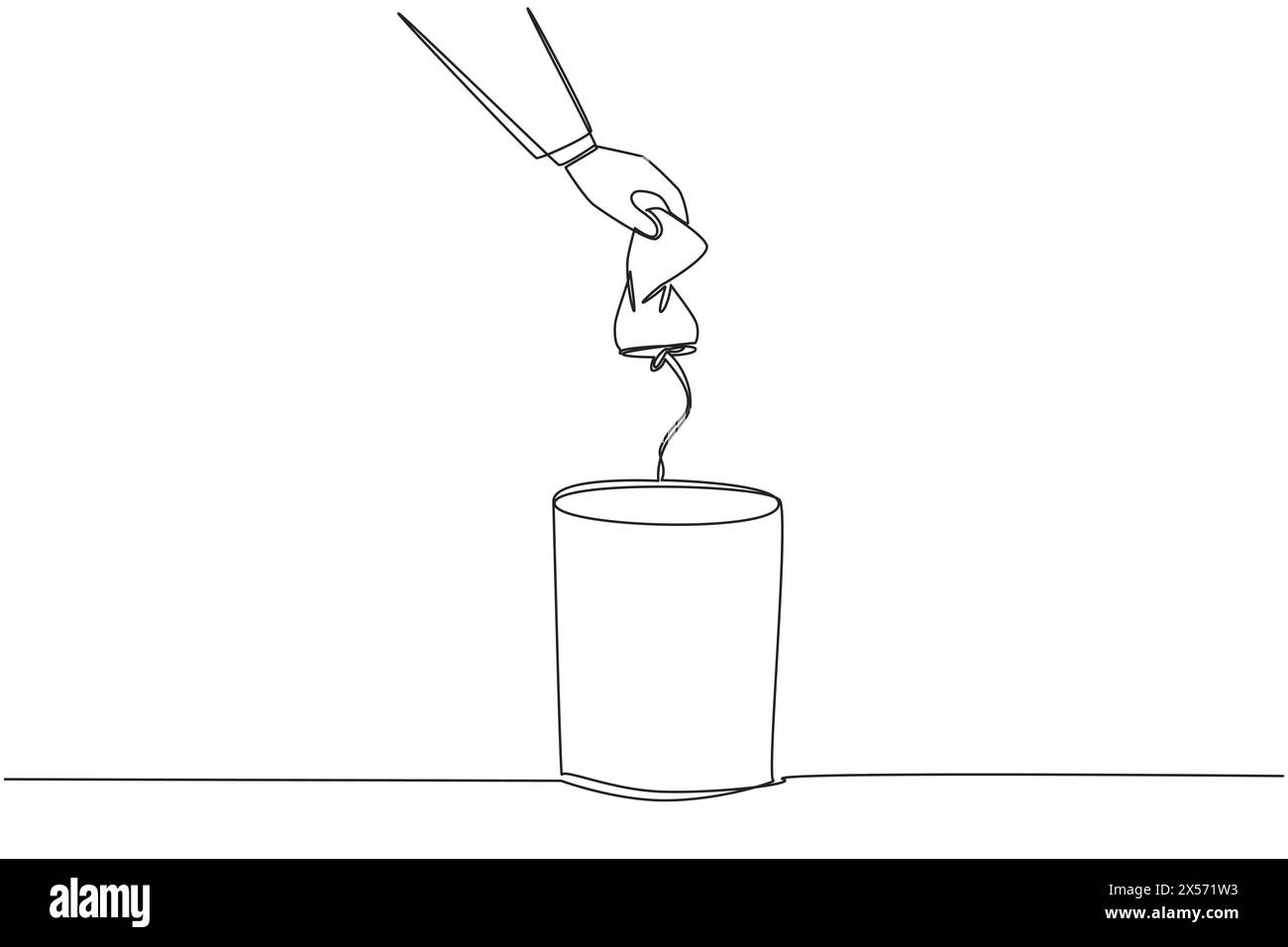 Single continuous line drawing businessman's hand throws away a crushed ...