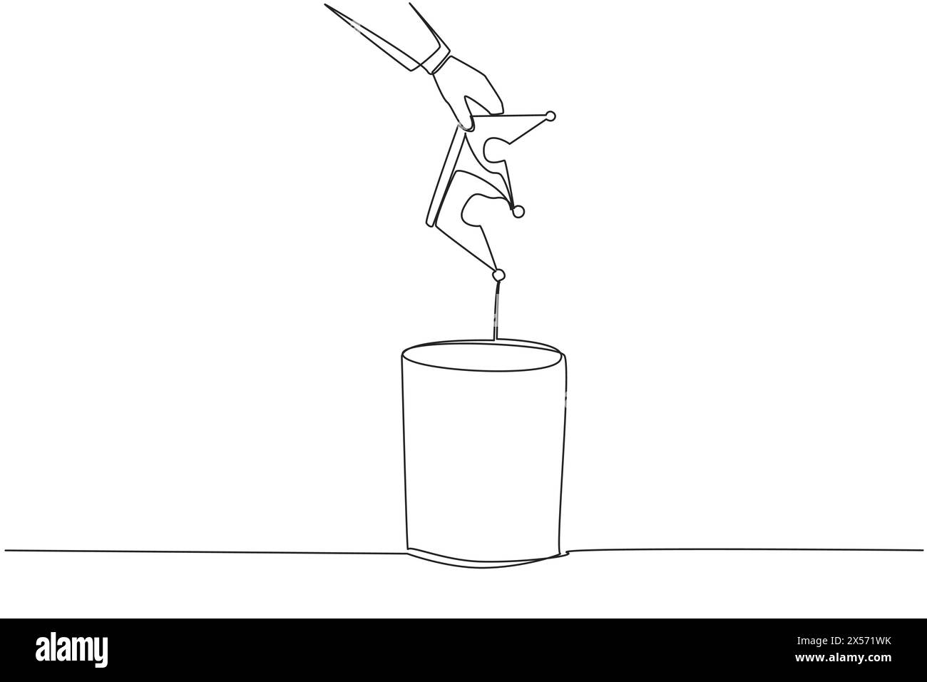 Single one line drawing businessman's hand throwing away broken crown ...