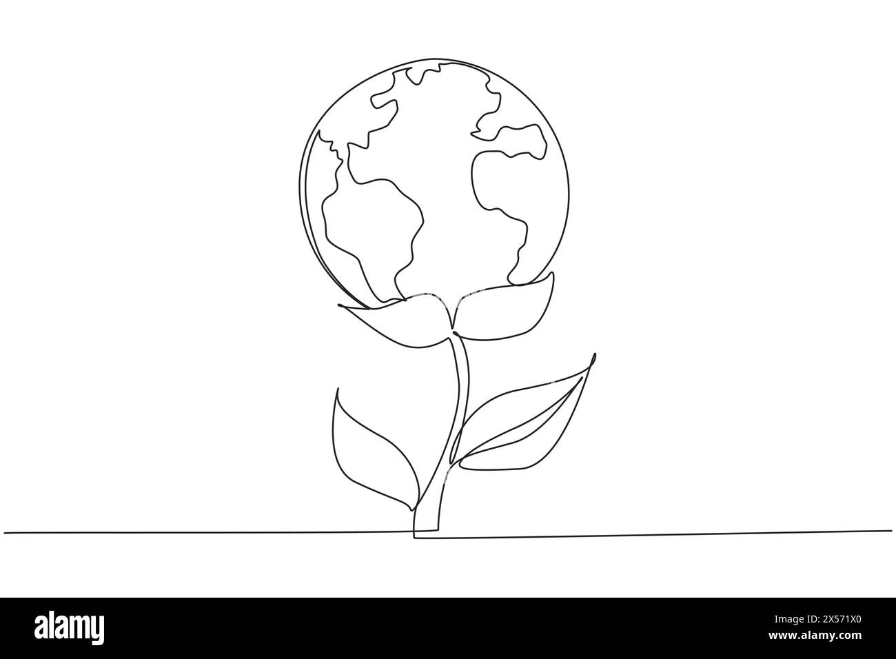 Continuous one line drawing a plant with a globe at the end. World ...