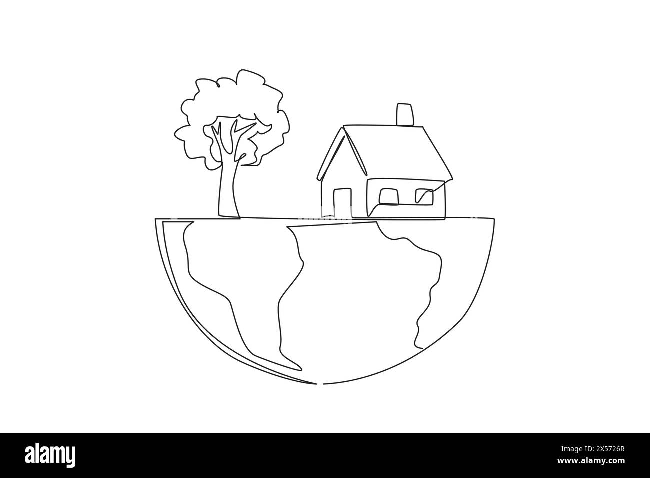 Continuous one line drawing house in the middle of the forest. The air ...