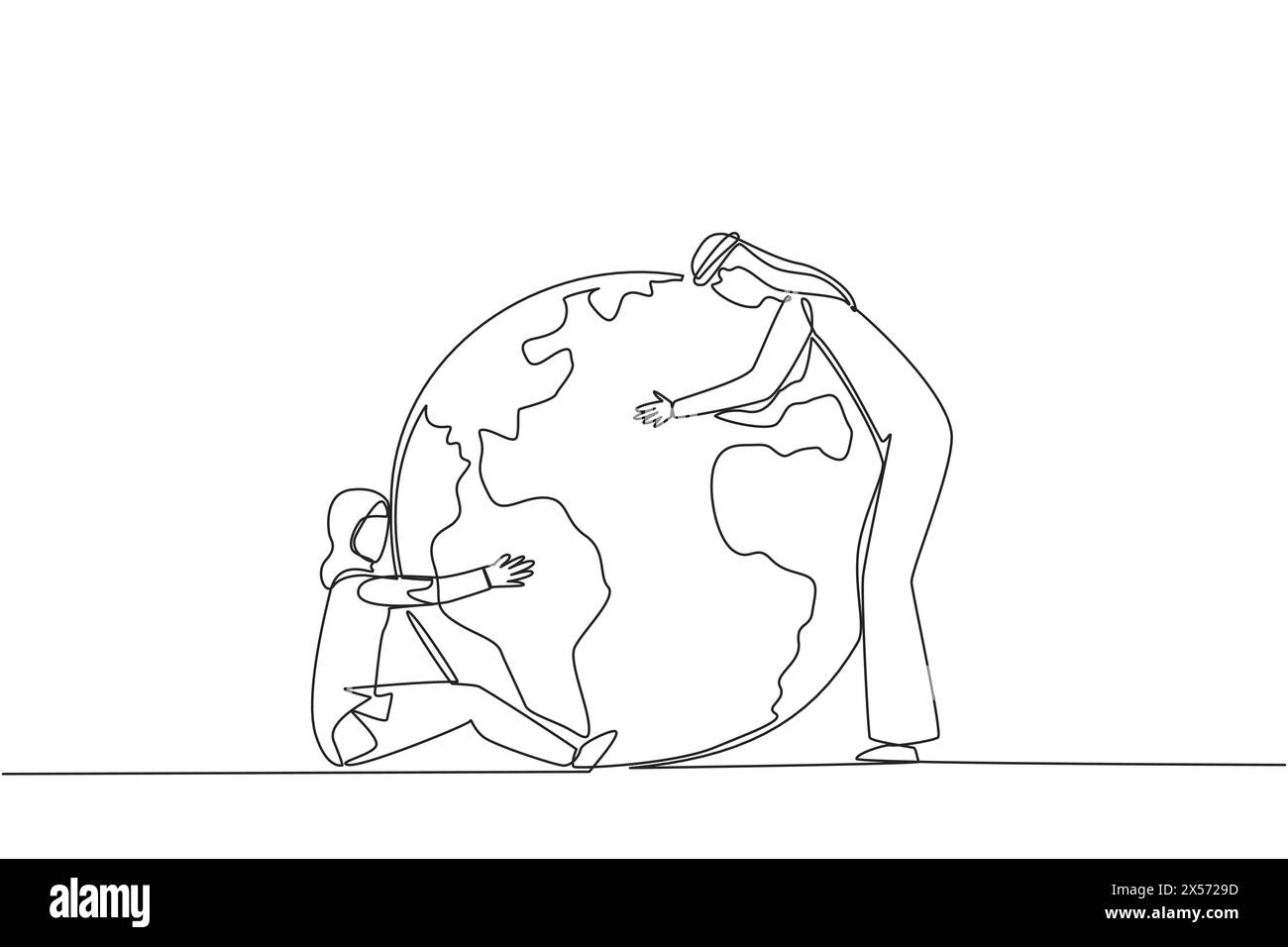 Single continuous line drawing Arab man and Arab woman hugging the ...