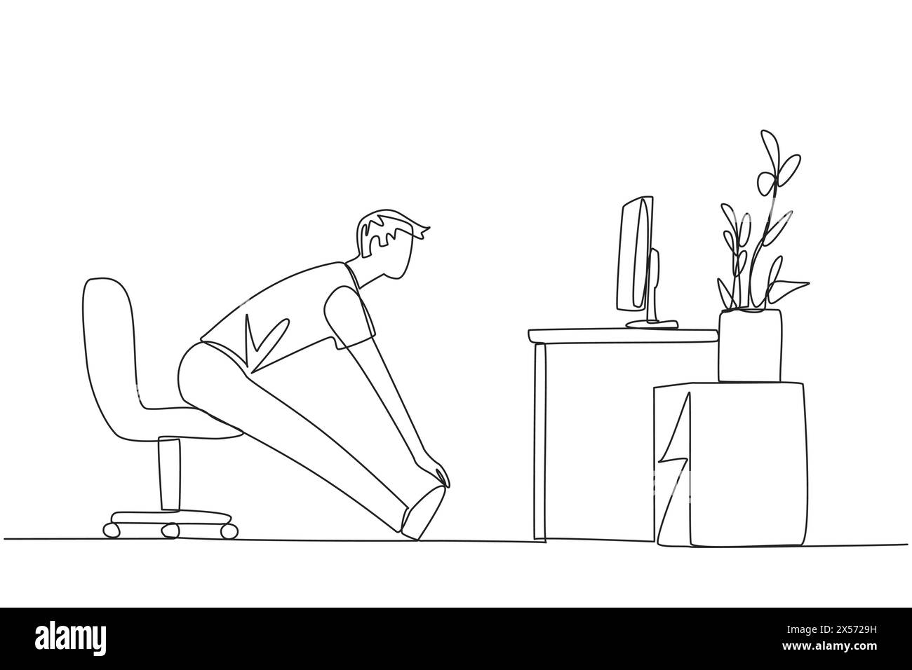 Continuous one line drawing man sitting in work chair with legs ...