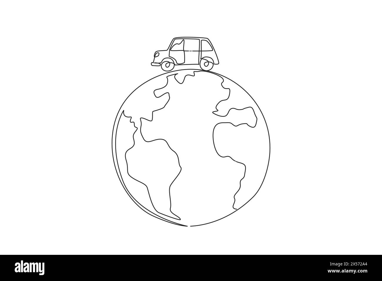 Single one line drawing car on a globe. Vehicles contain pollution ...
