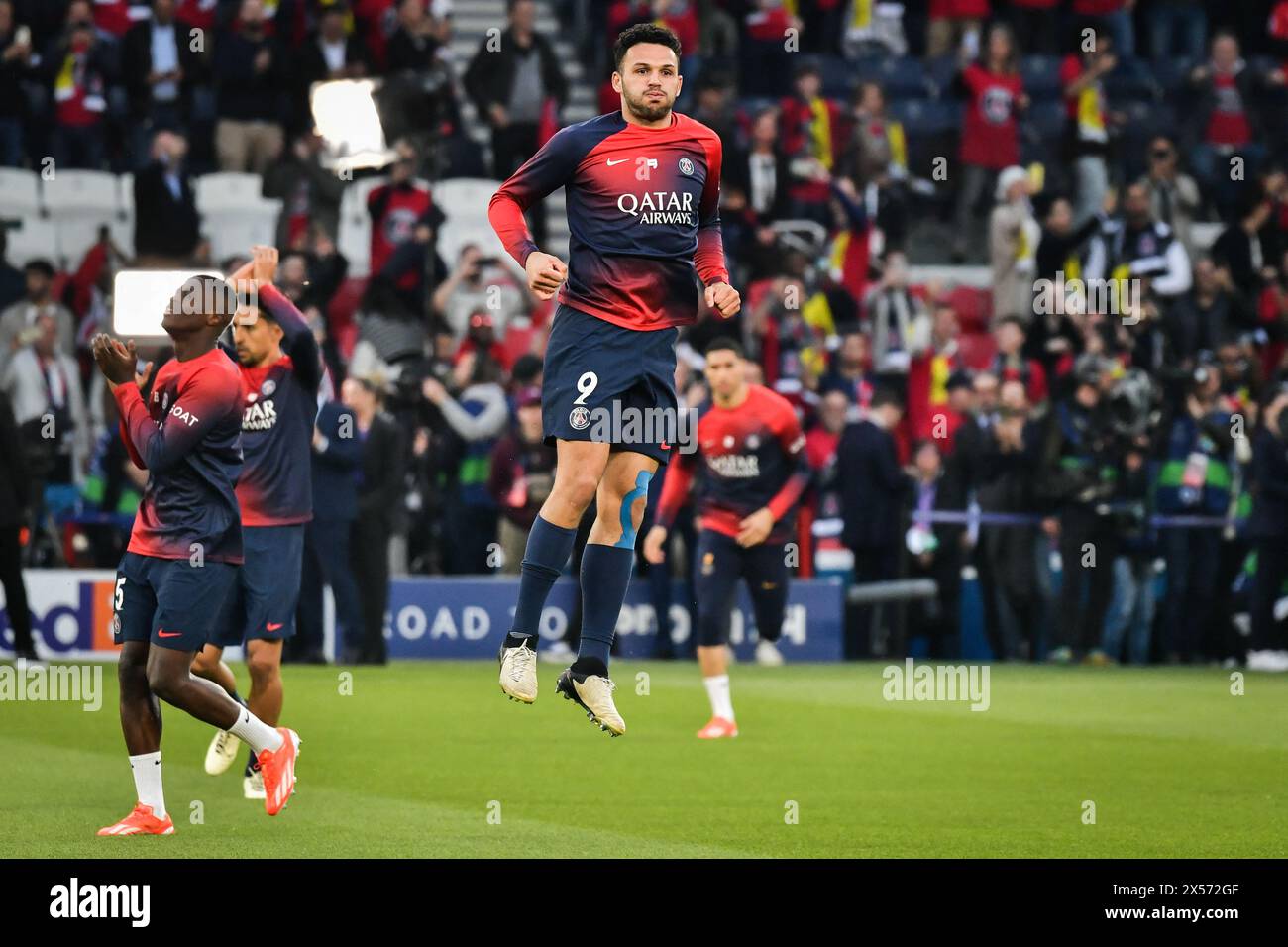 Paris Saint-Germain's forward Goncalo Ramos warms up before the UEFA ...