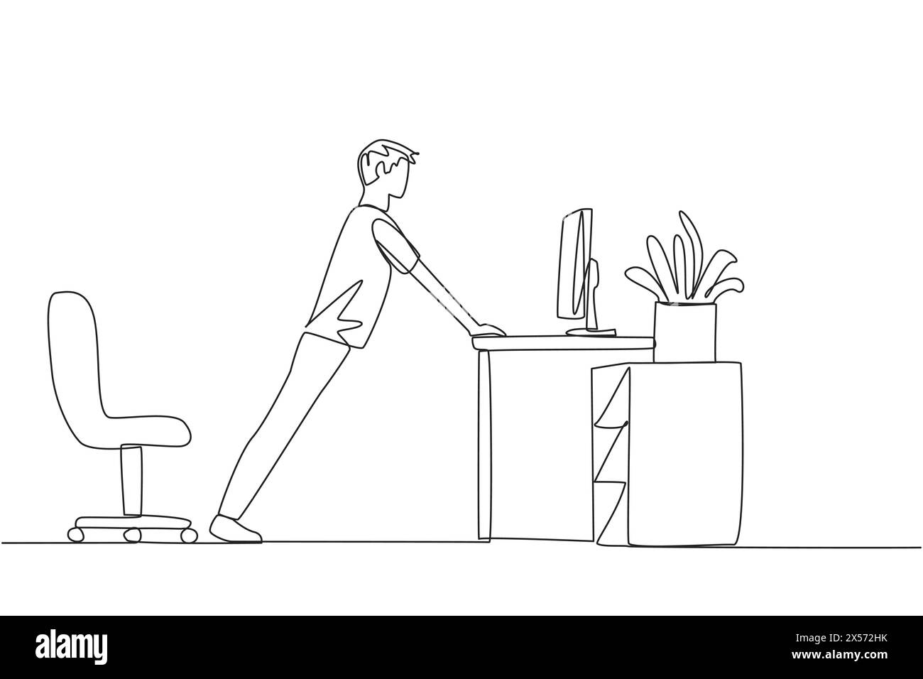 Continuous one line drawing man do push up movements by holding edge of ...