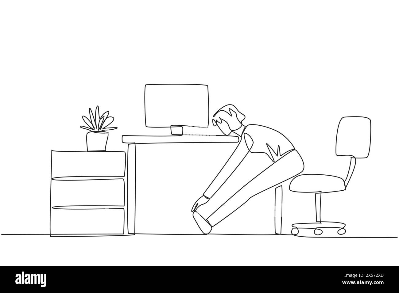 Continuous one line drawing woman sits in work chair with legs ...