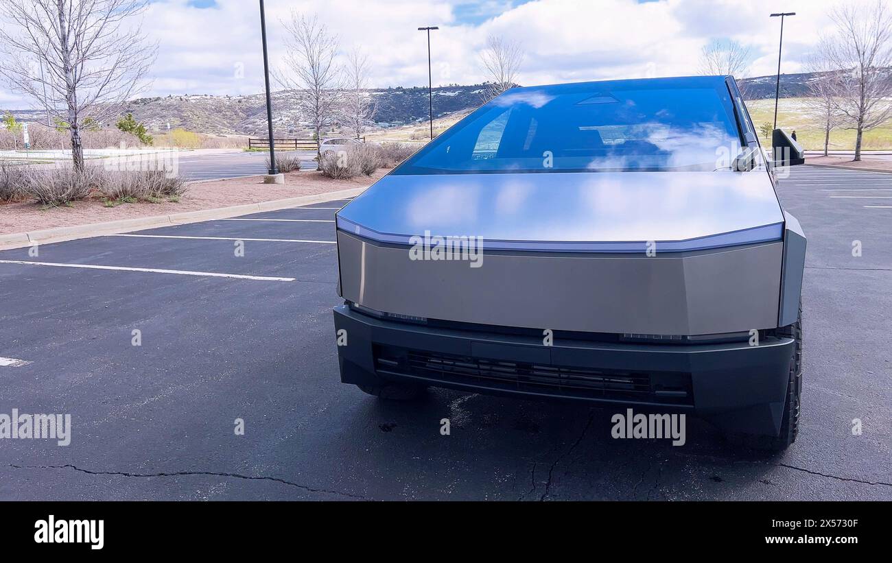 Front View of a Tesla Cybertruck in an Outdoor Parking Lot Stock Photo ...