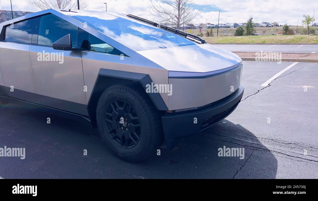 Sleek Tesla Cybertruck Parked in a Suburban Neighborhood Stock Photo ...