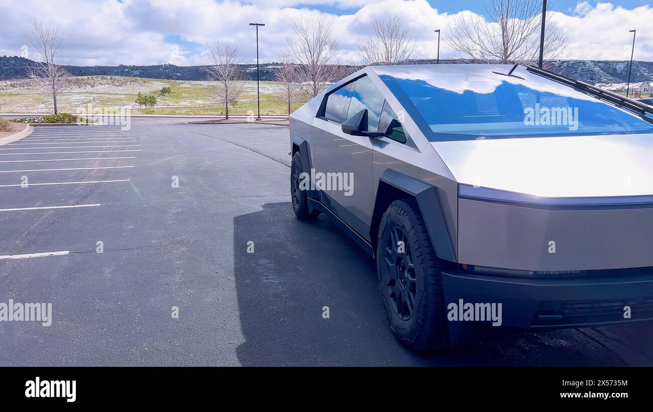 Front View of a Tesla Cybertruck in an Outdoor Parking Lot Stock Photo ...
