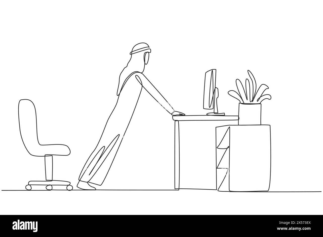 Single continuous line drawing Arabian man do push up movements by ...