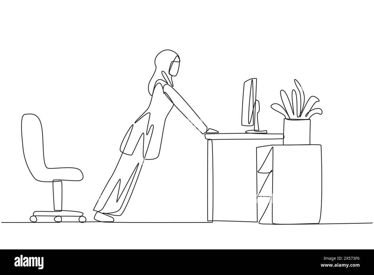 Single one line drawing Arabian woman do push up movements by holding ...