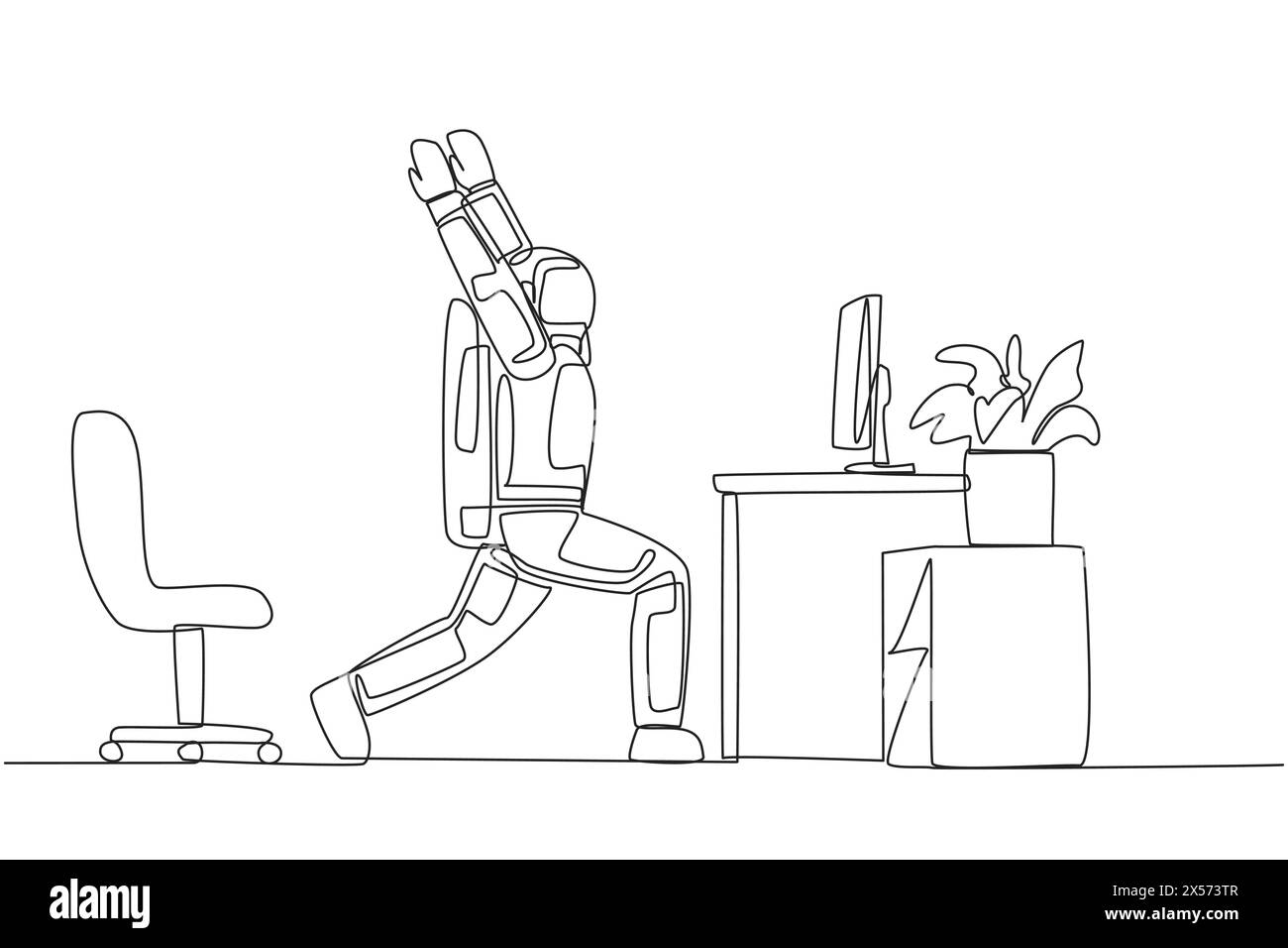 Single continuous line drawing astronaut stands with both hands raised ... Single continuous line drawing astronaut stands with both hands raised ...