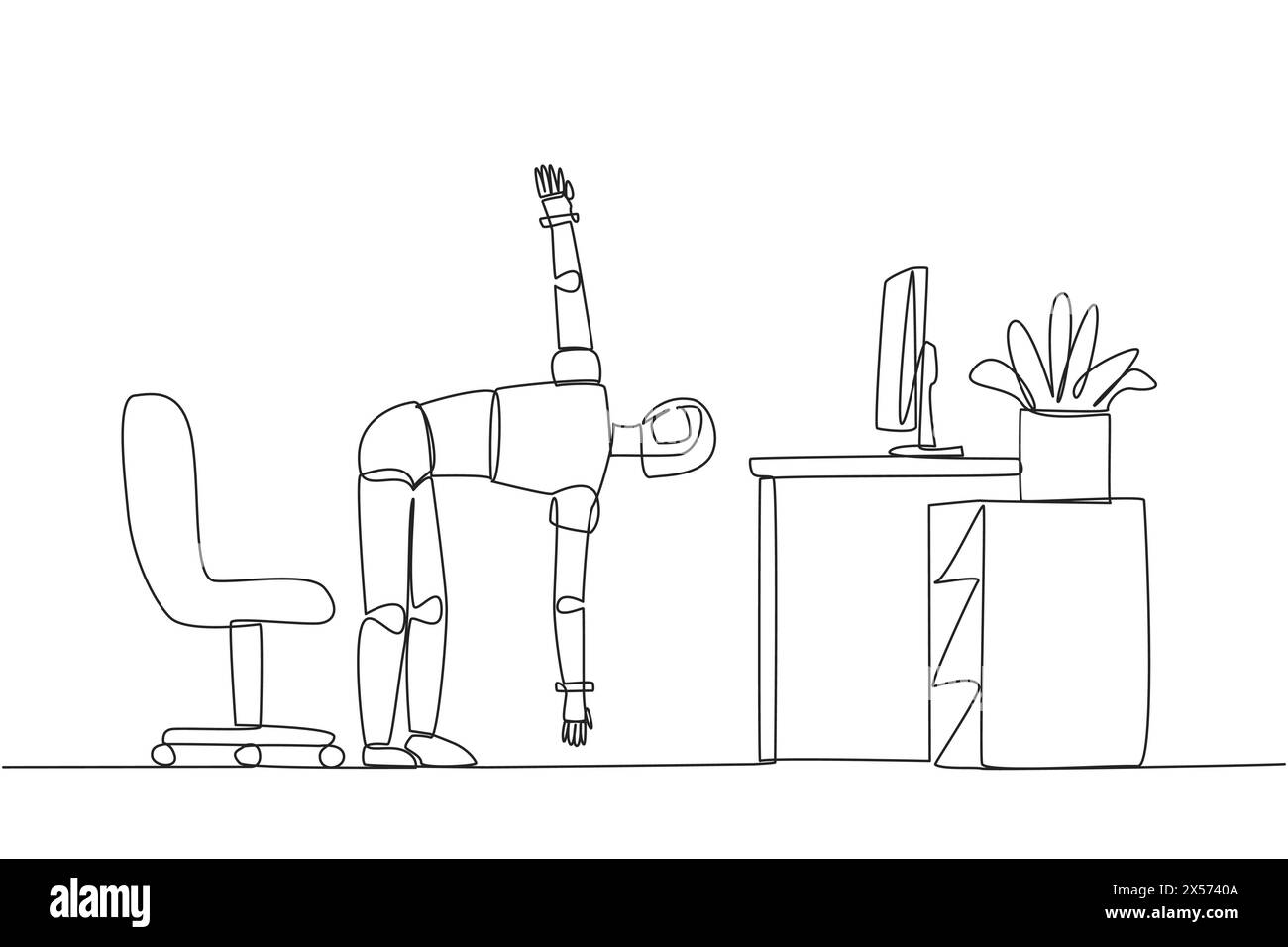Single one line drawing robot stands with one hand raised and the other ... Single one line drawing robot stands with one hand raised and the other ...