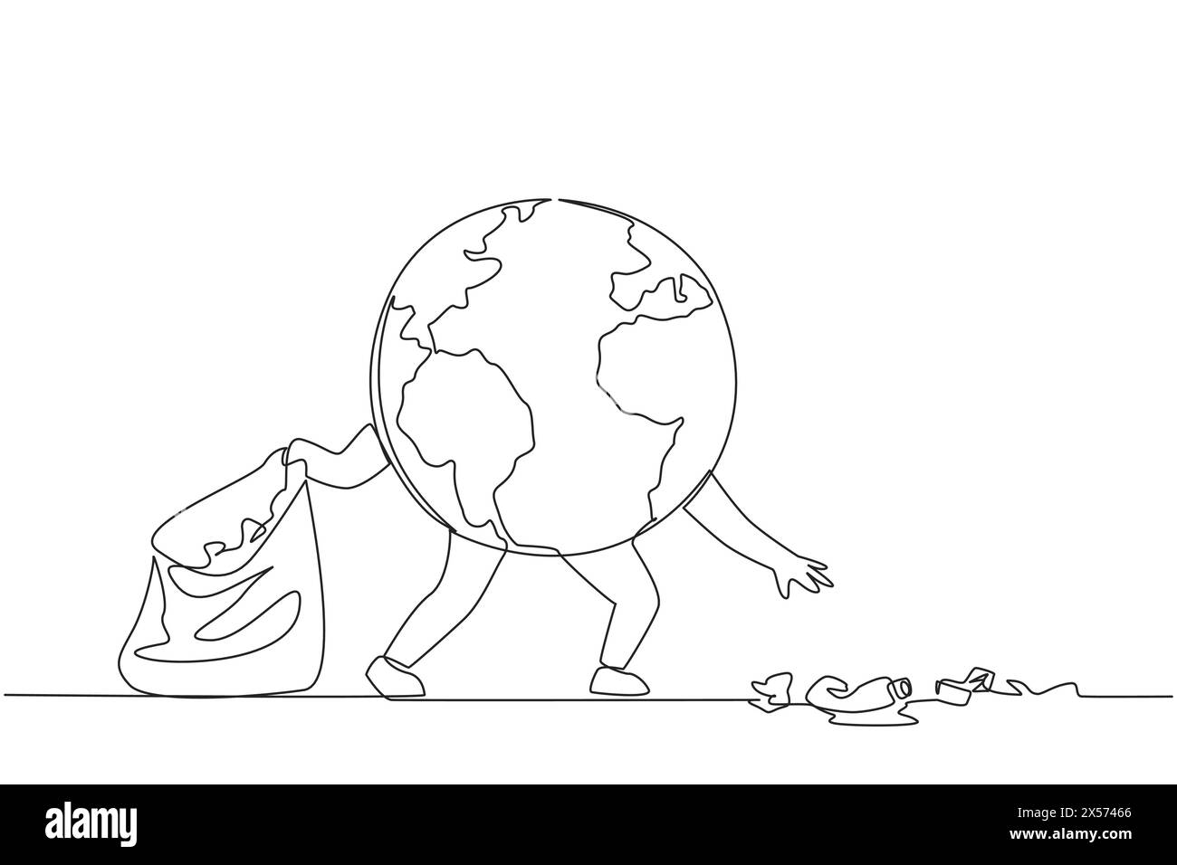 Single one line drawing globe picks up scattered rubbish. The best and ...