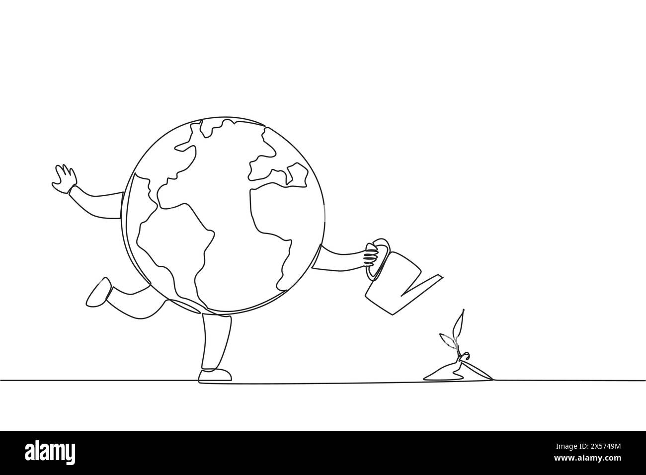 Continuous one line drawing globe watering plant seed. Plant plants ...