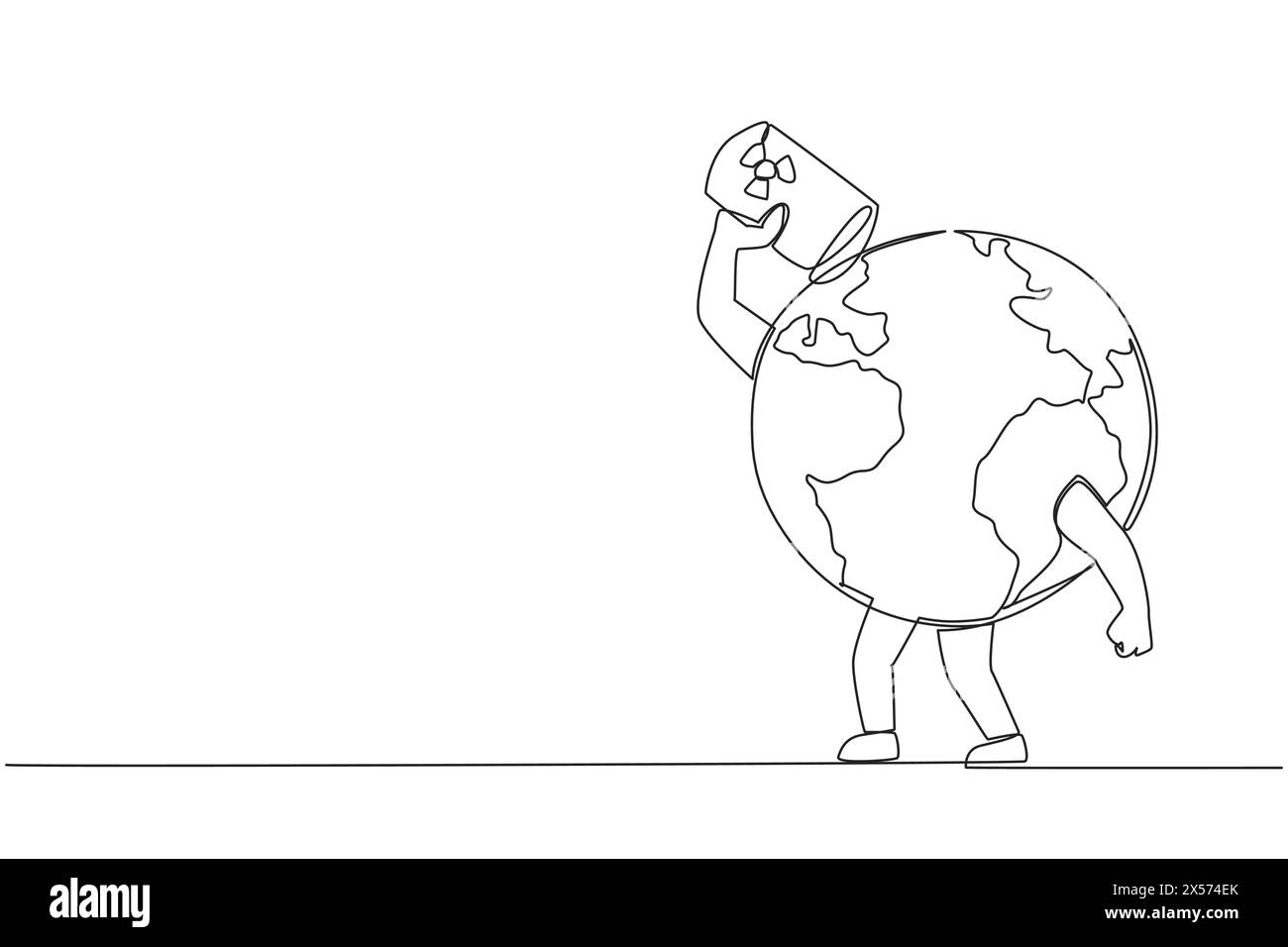 Single continuous line drawing globe drinking oil drums. Exploiting ...