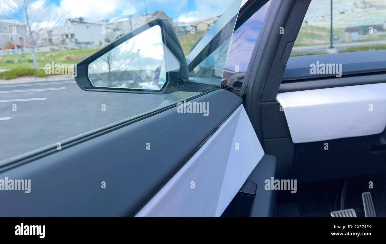 Inside the Tesla Cybertruck: A View from the Driver Seat Stock Photo ...