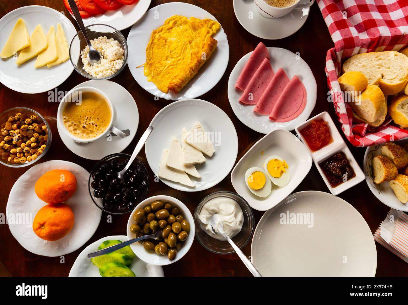 Composition with breakfast on the table. Halal breakfast Stock Photo ...