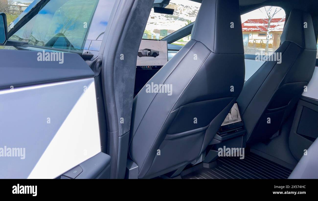 Inside the Tesla Cybertruck: A View from the Driver Seat Stock Photo ...