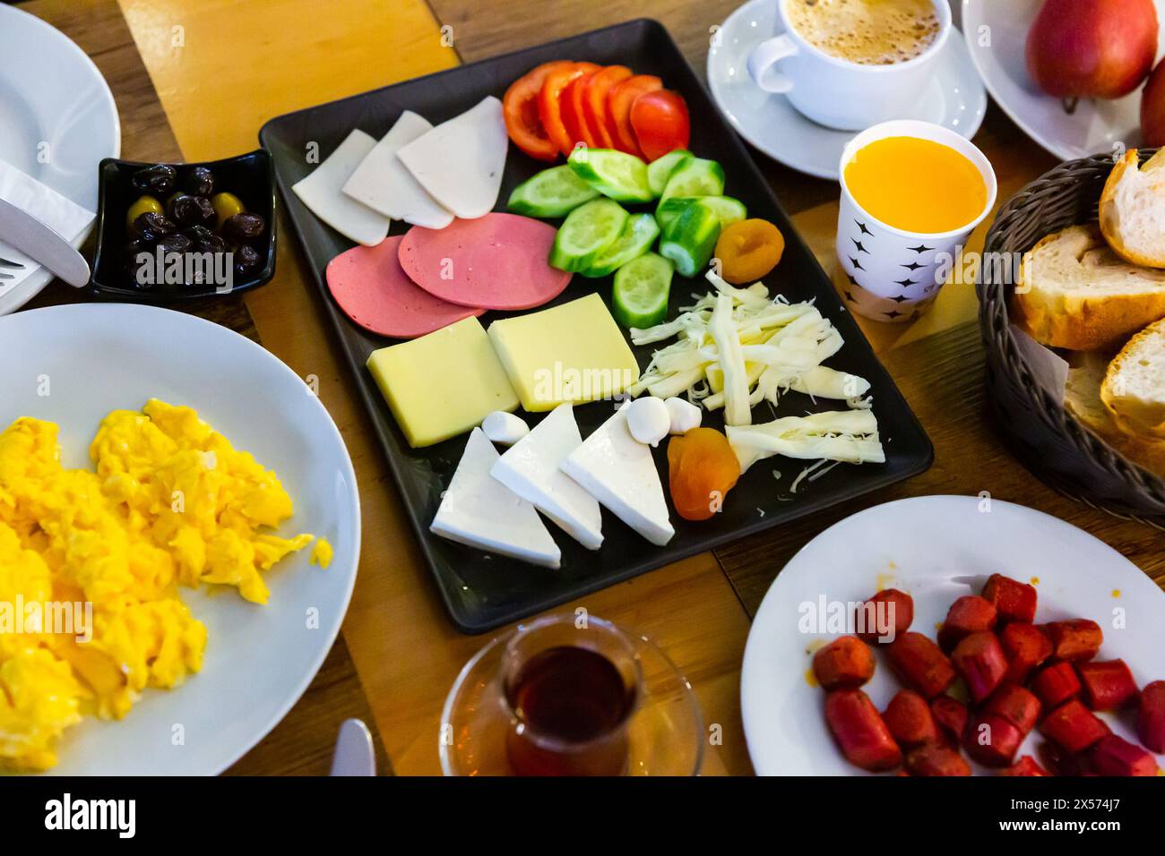 Set of various halal foods in Turkish breakfast traditions Stock Photo ...