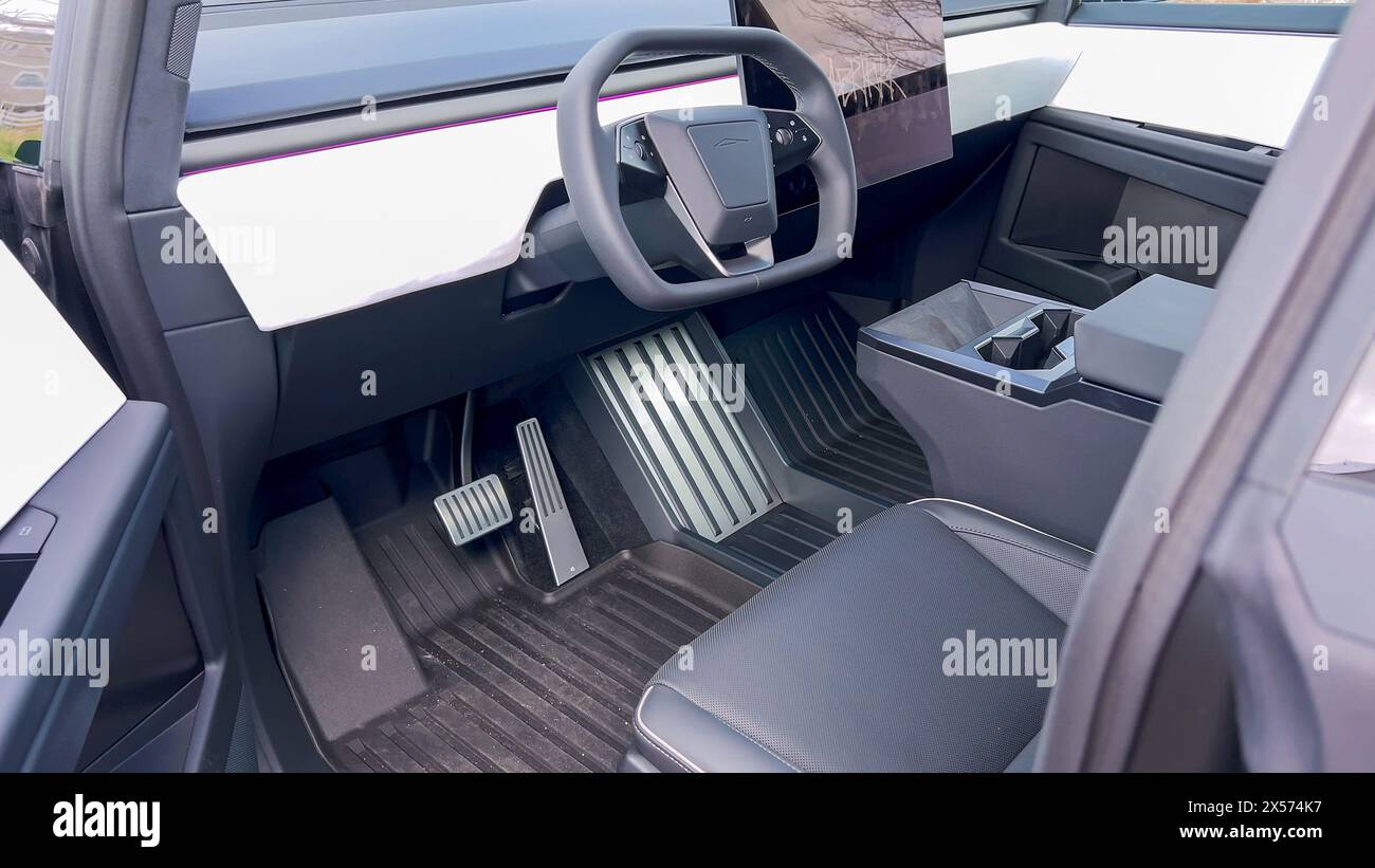 Inside the Tesla Cybertruck: A View from the Driver Seat Stock Photo ...