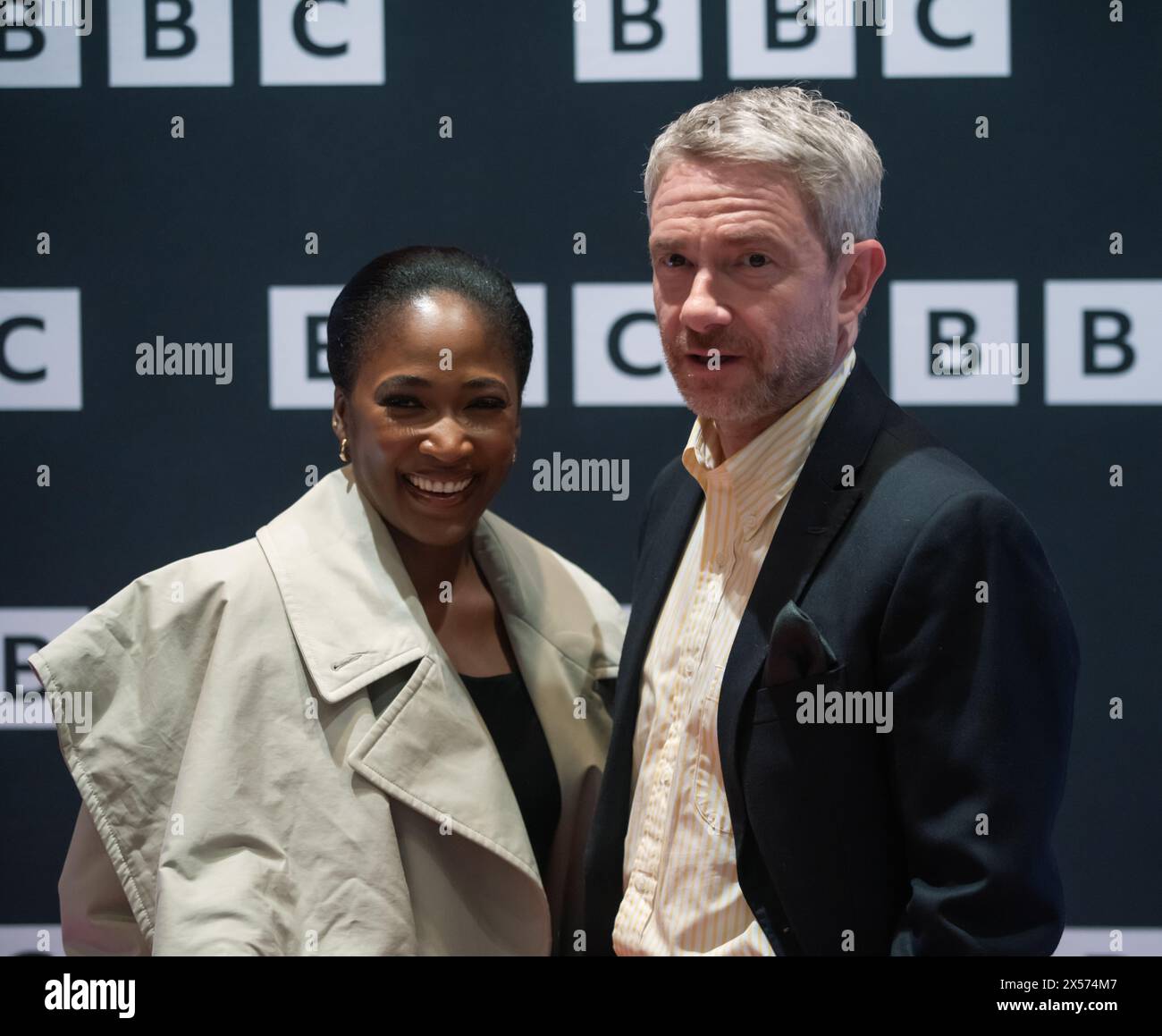 Martin Freeman and Adelayo Adedayo at the Press Line event before the ...