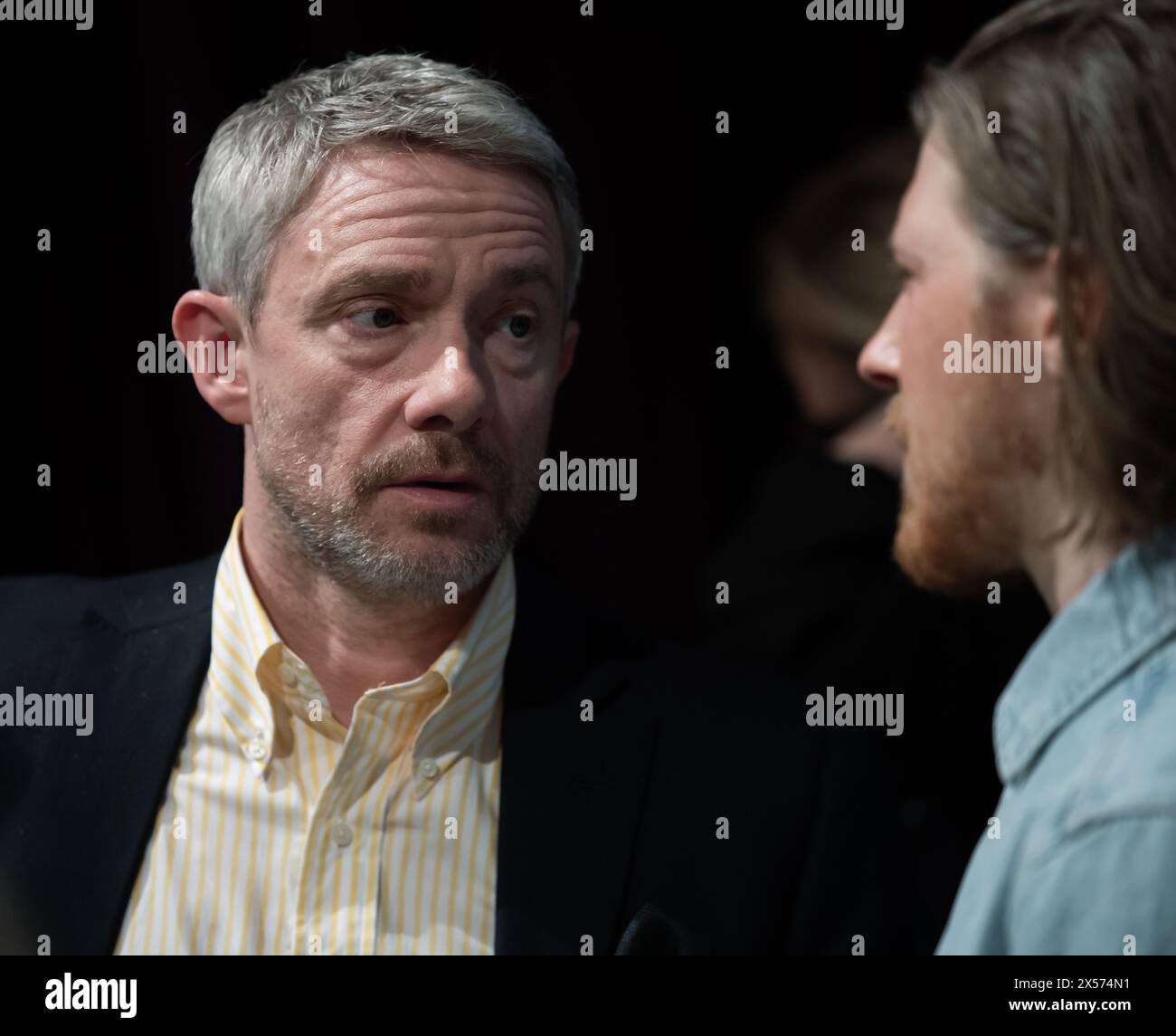 Martin Freeman chatting to Adam Nagaitis on the Press Line event before ...