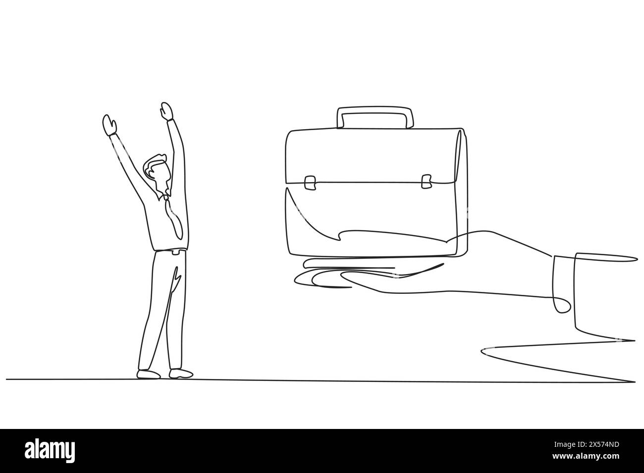 Single continuous line drawing businessman was excited to get the ...