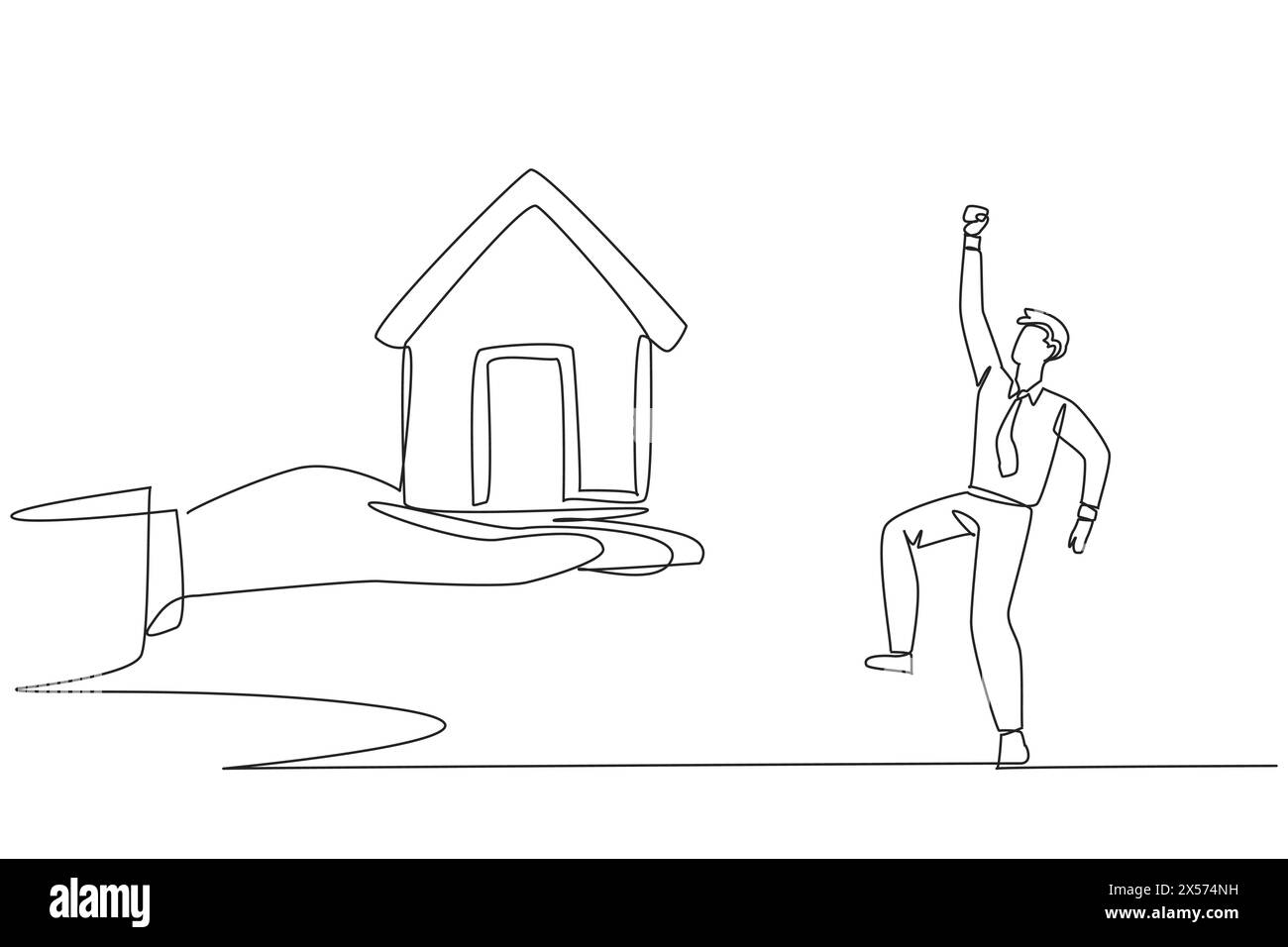 Single continuous line drawing businessman was excited to get a ...